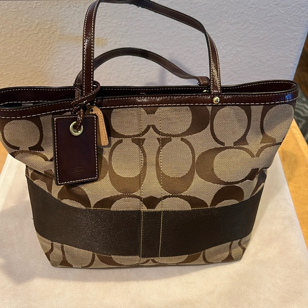 Coach Signature Canvas Tote With Leather Trim. Brown … - Gem